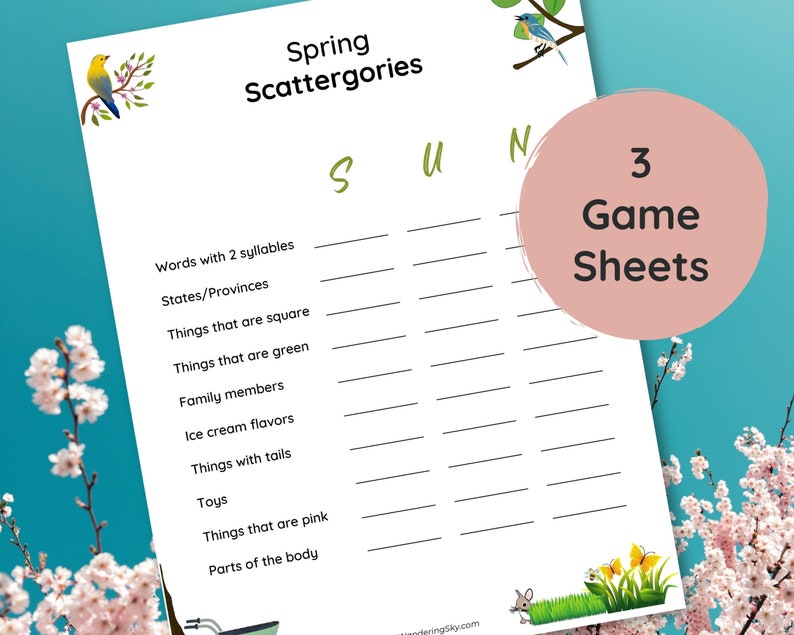 Spring Scattergories Game Printable PDF - Etsy