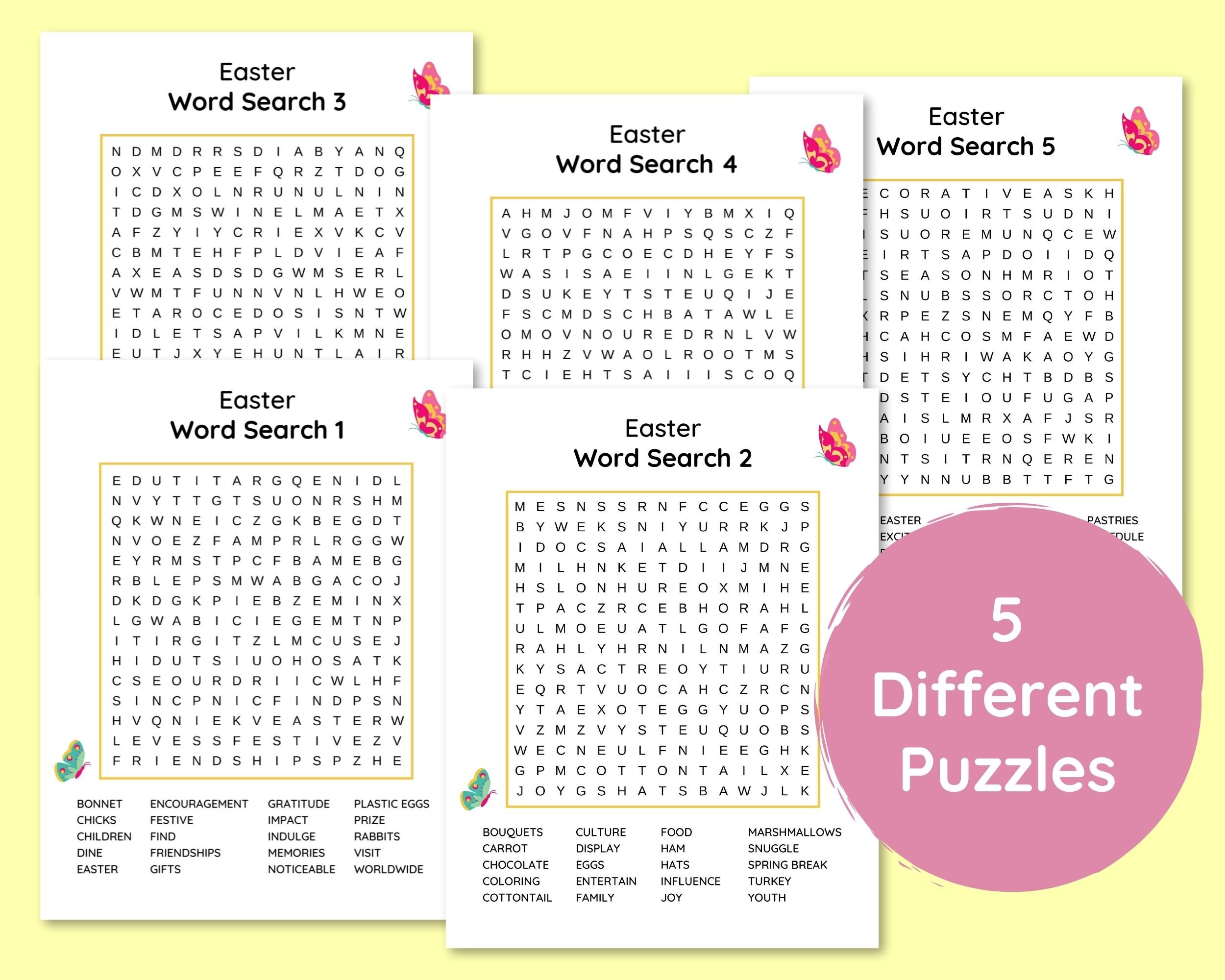 5 Large Print Easter Word Search Puzzles for Seniors, Adults, and Kids ...