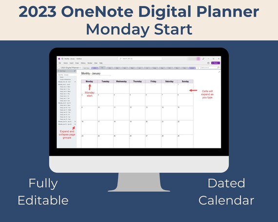 Onenote 2023 Digital Planner With Stickers Monday Start - Etsy