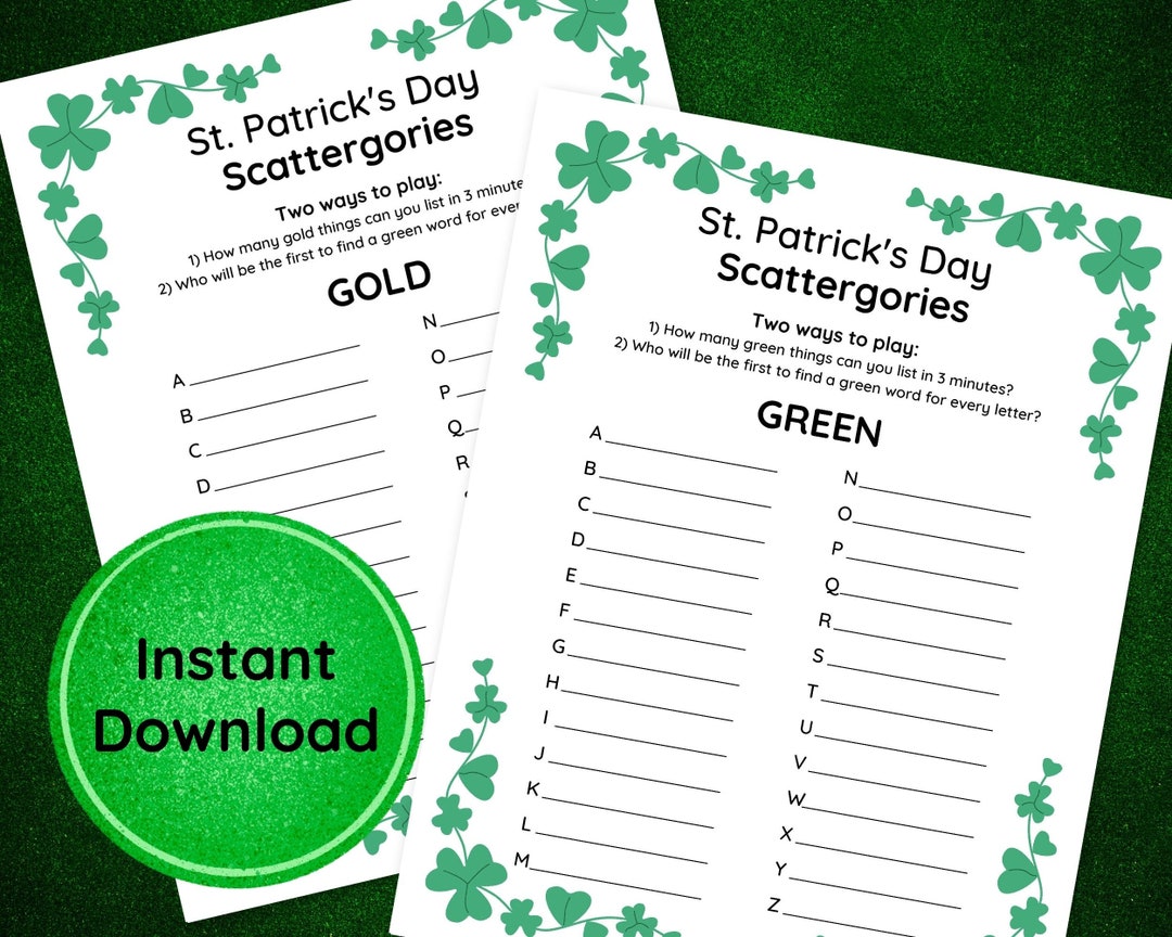 St Patricks Day Scattergories Printable Activity for Kids and Adults St ...