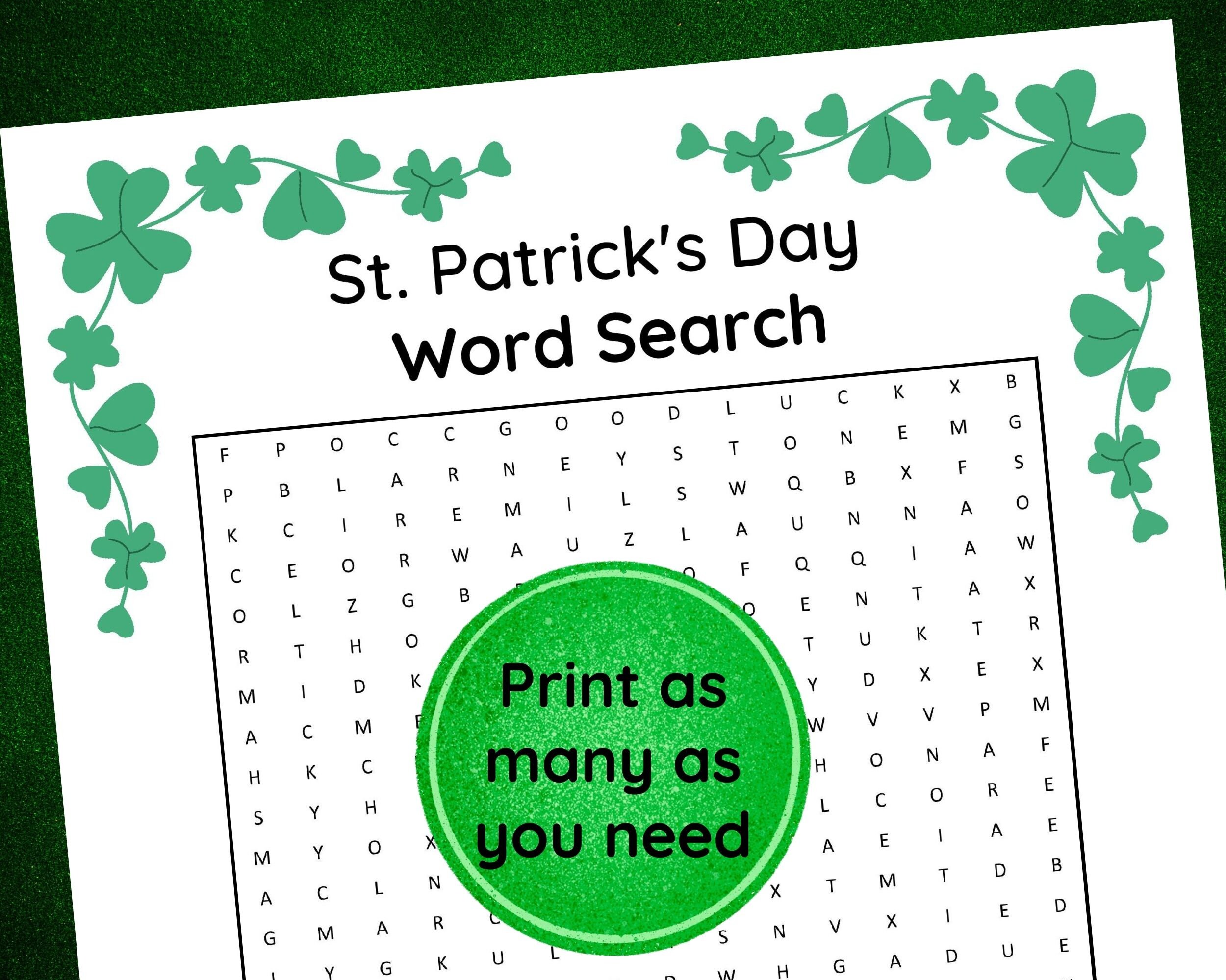 St Patricks Day Word Search Printable Activity for Kids and Adults St ...