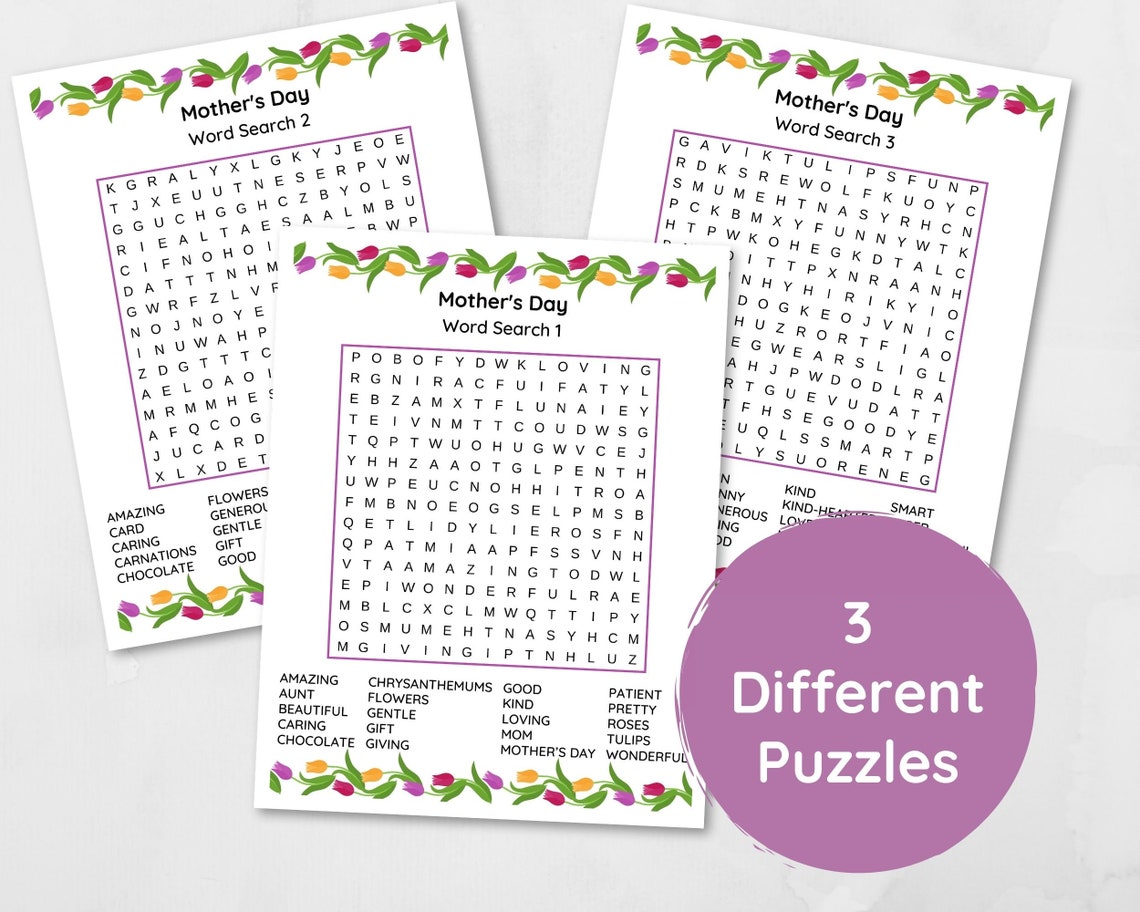 Mothers Day Word Search Puzzle Game Printable PDF in A4 and - Etsy