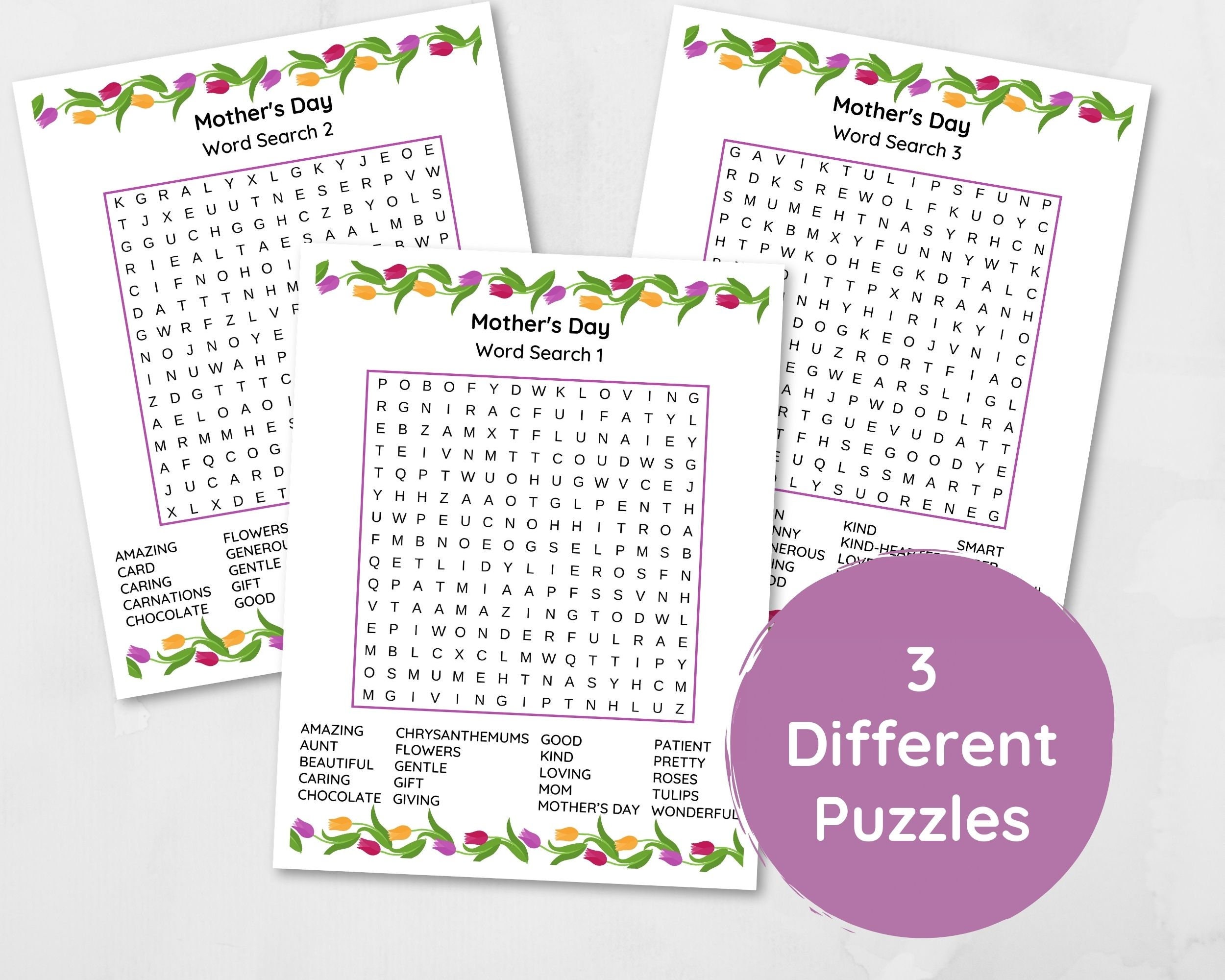 Mothers Day Word Search Puzzle Game Printable PDF in A4 and - Etsy
