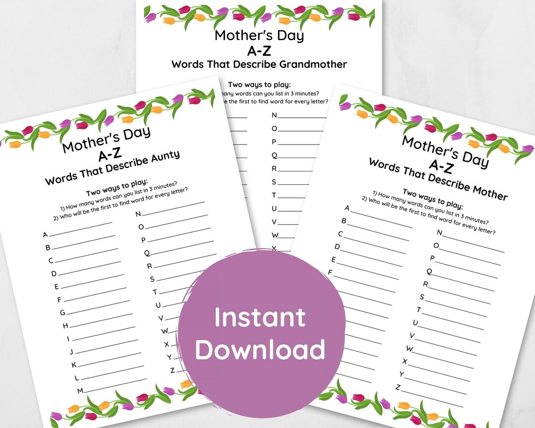 Mothers Day A-Z Word Game Printable PDF in A4 and 8.5x11 - Etsy