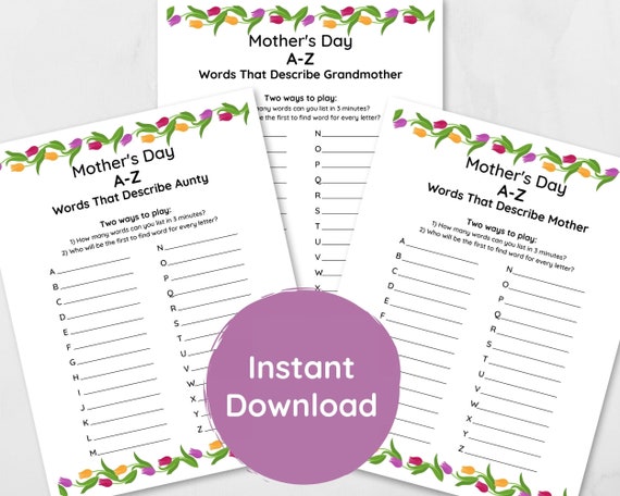 Mothers Day A-Z Word Game Printable PDF in A4 and 8.5x11 - Etsy