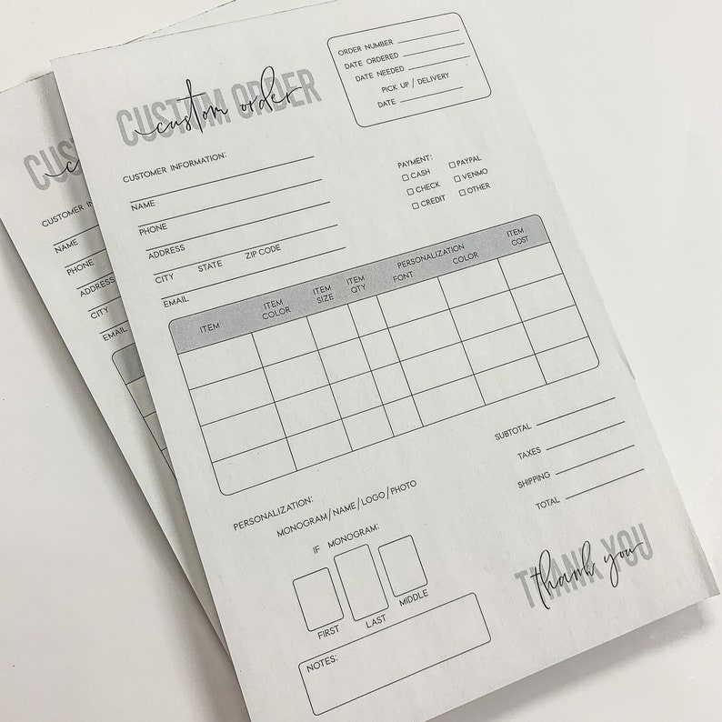 Receipt Book, Monogram Order Form Pad, Order Forms for Monogram Shops ...