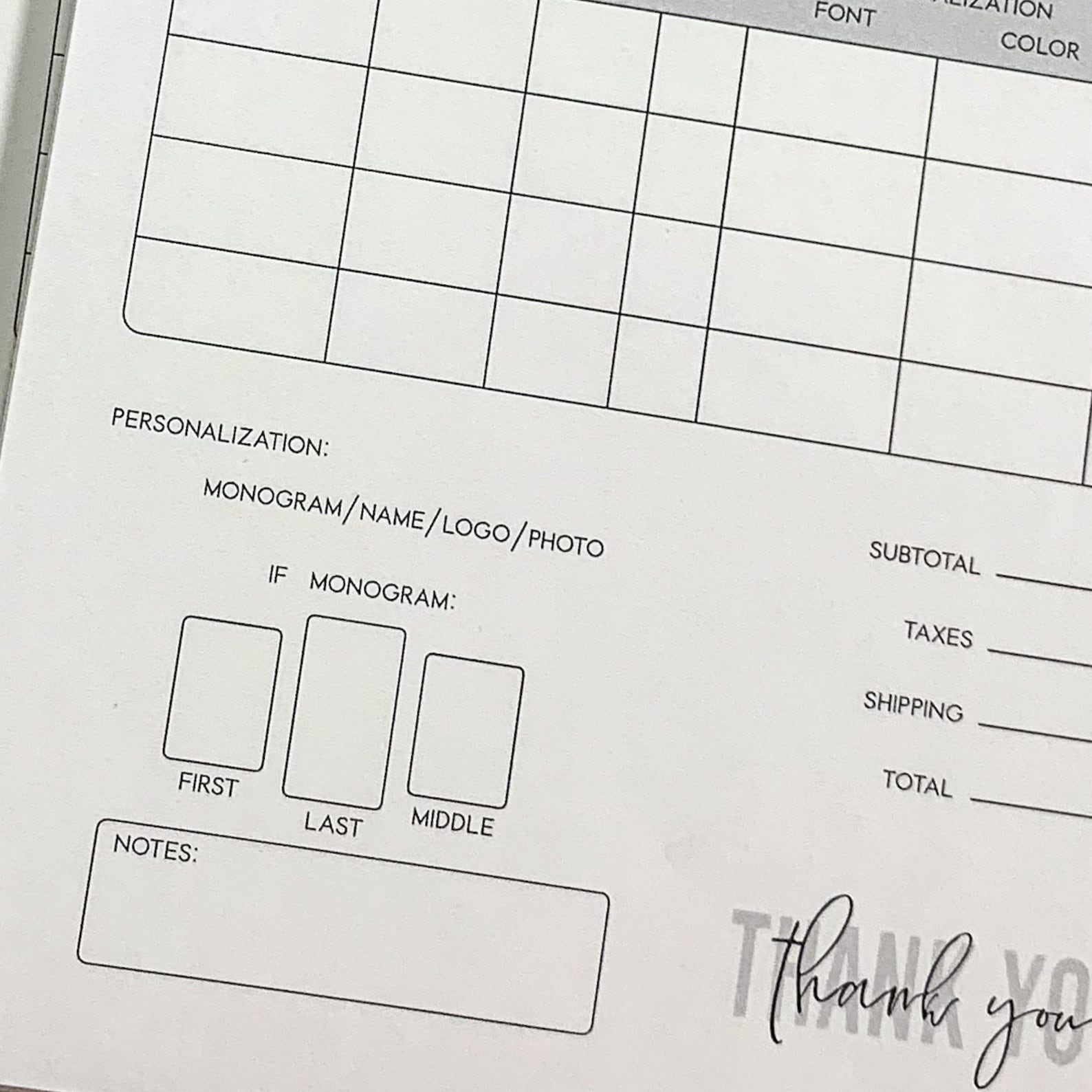 Receipt Book, Monogram Order Form, Order Form Pad, Custom Order Form ...