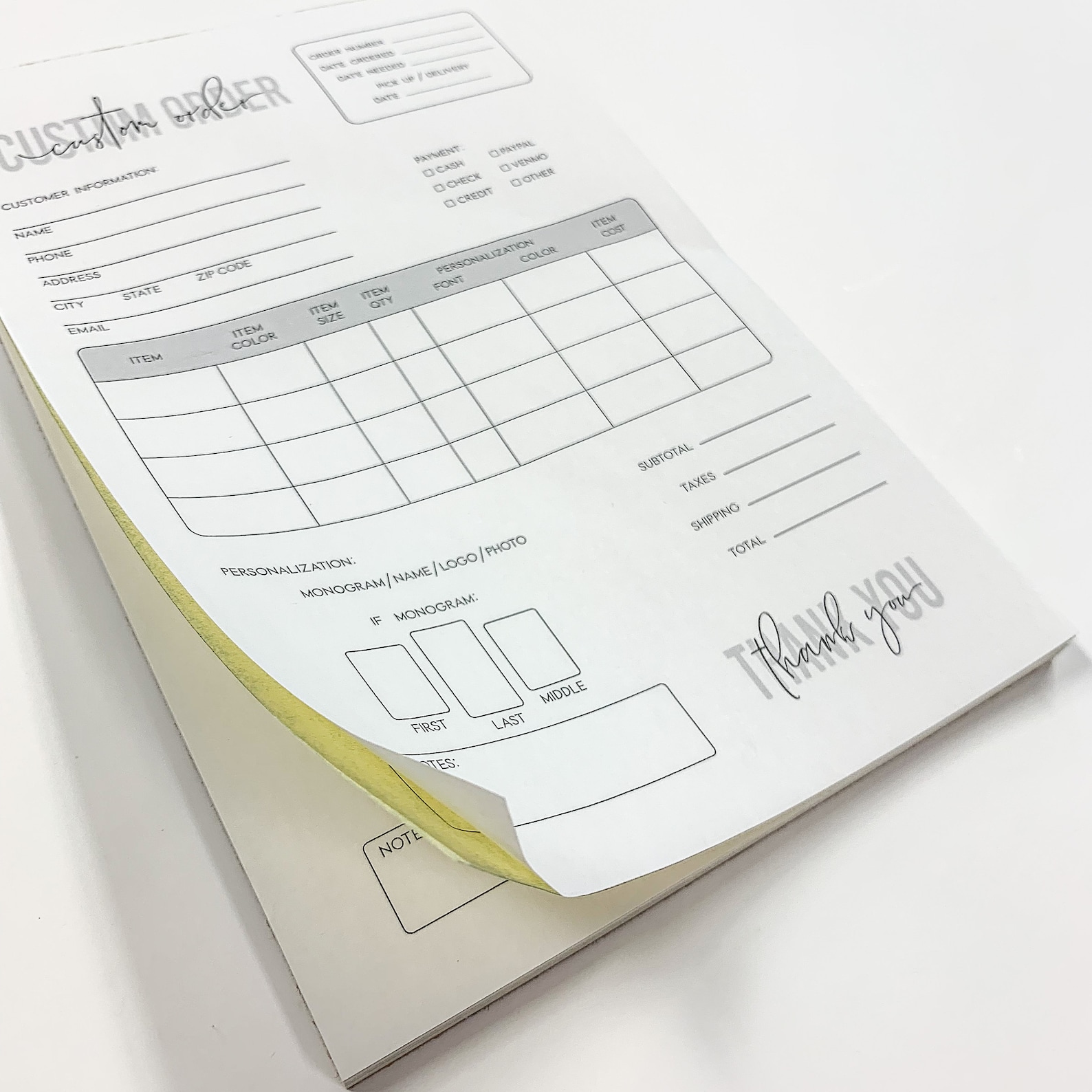 Receipt Book, Monogram Order Form Pad, Order Forms for Monogram Shops ...