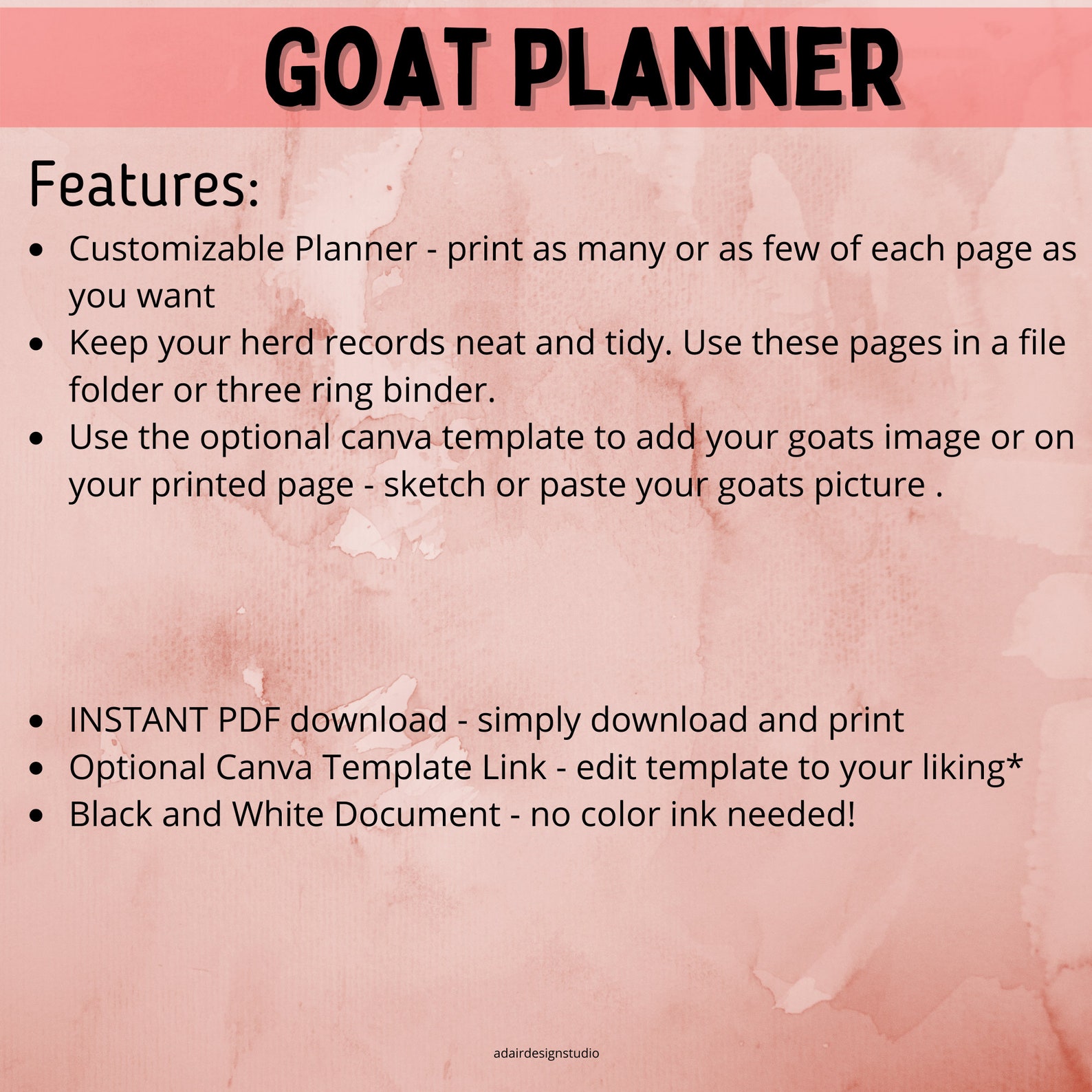 GOAT PLANNER, Printable Goat Records, Herd Log, Dairy Goat Farm, Pdf ...
