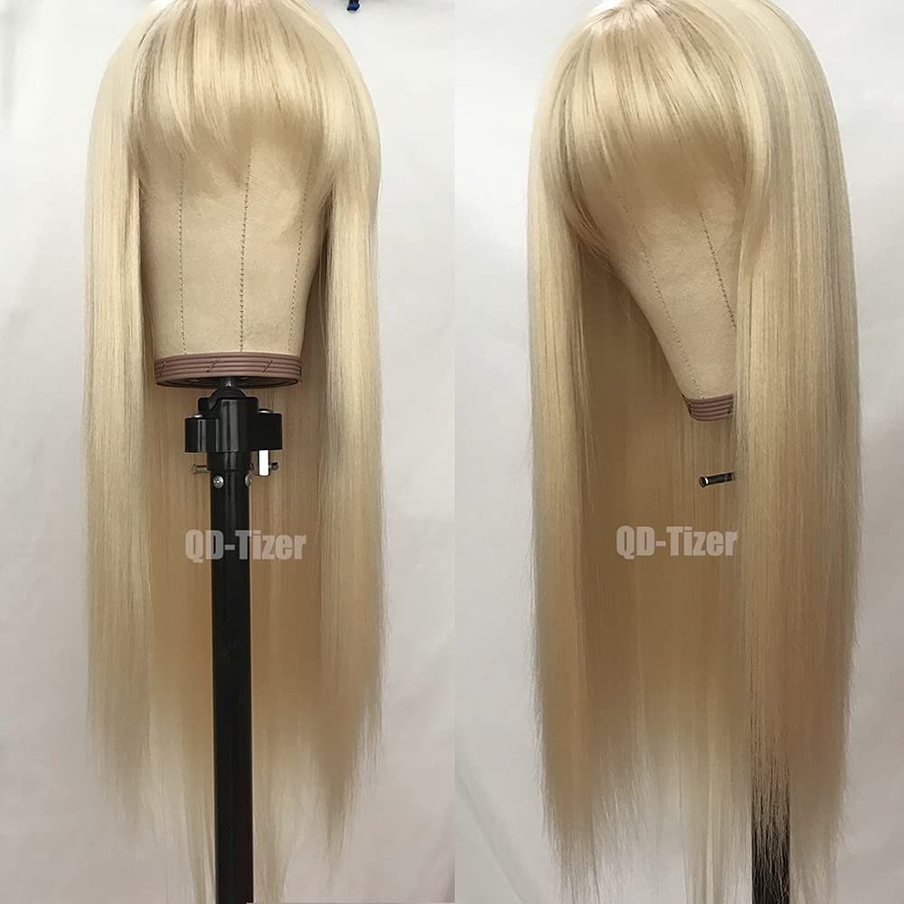 613 Blonde Long Straight Synthetic Hair Wigs With Bangs Women's Costume ...
