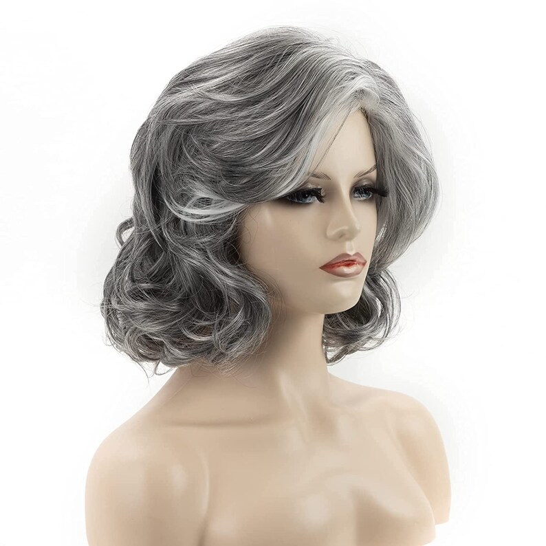 Short Grey Curly Wig Mixed Gray Wavy Wigs for Women Synthetic - Etsy