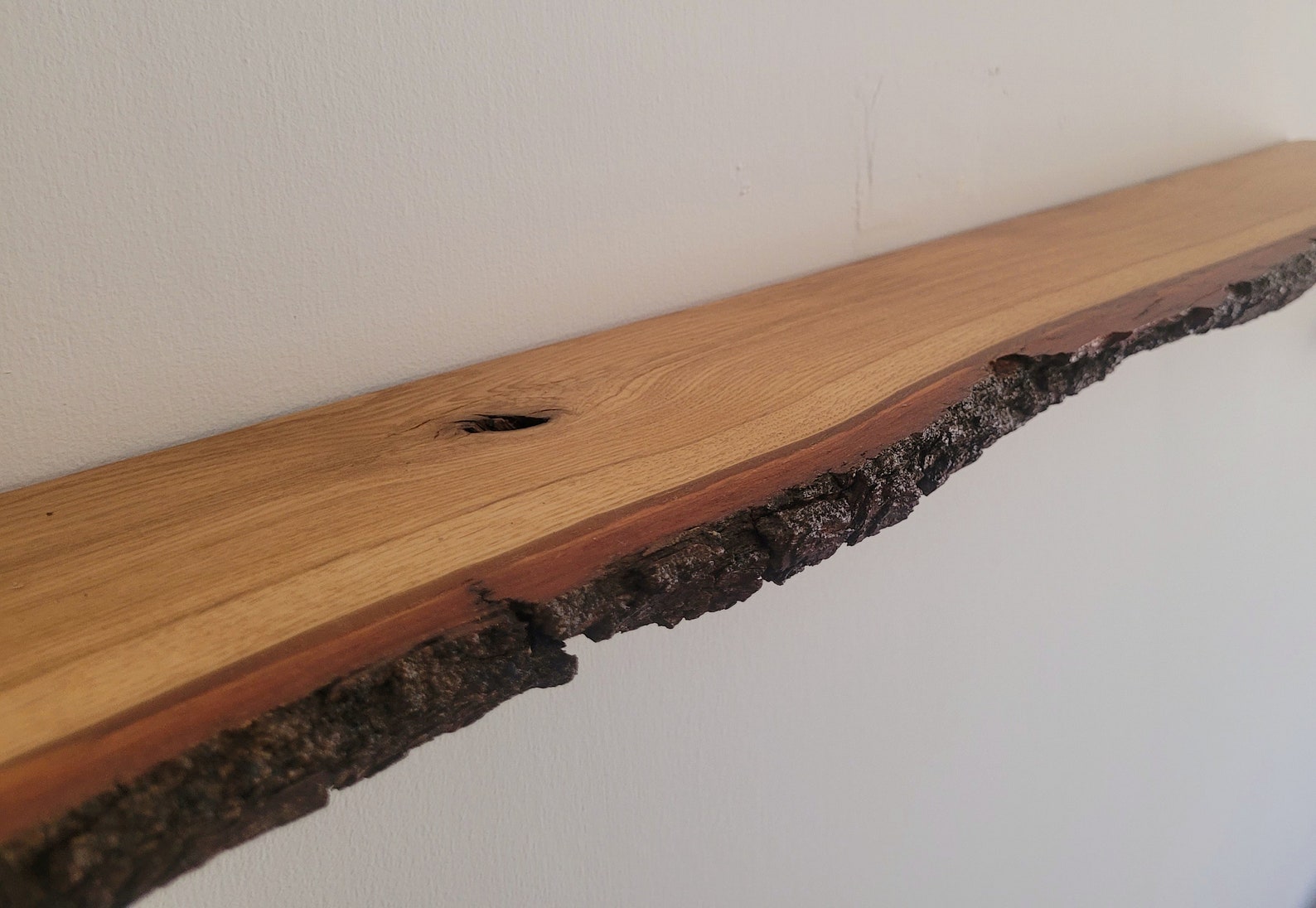 Wall Shelf Made of Solid Oak With Bark Floating Floating Wall Shelf ...