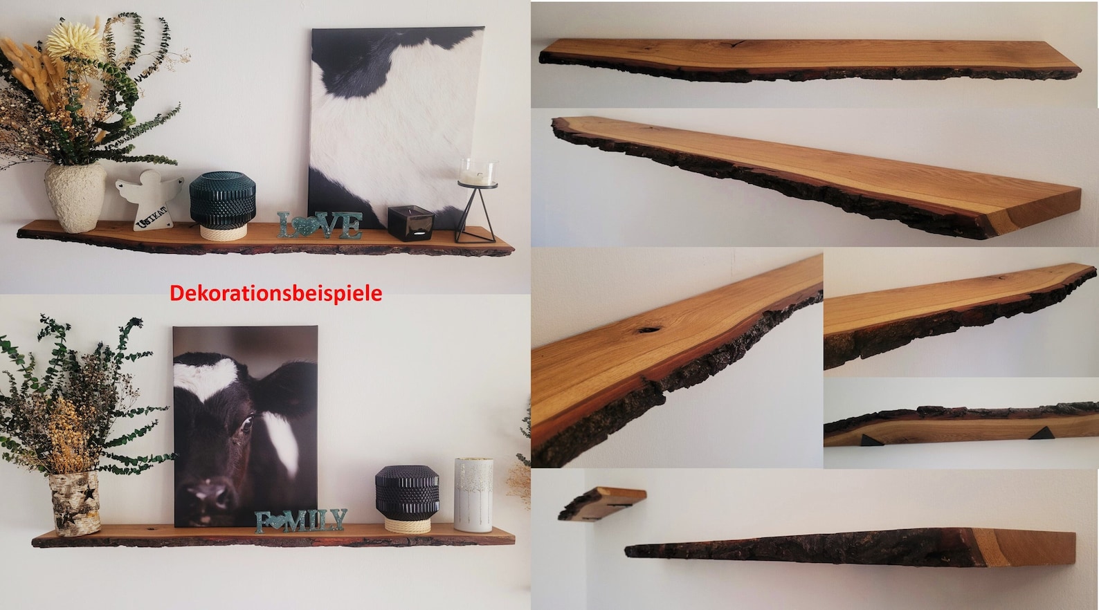 Wall Shelf Made of Solid Oak With Bark Floating Floating Wall Shelf ...