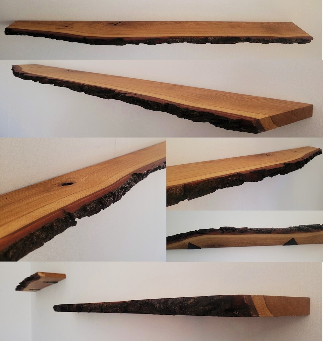 Wall Shelf Made of Solid Oak With Bark, Floating Wall Shelf, Live Edge ...