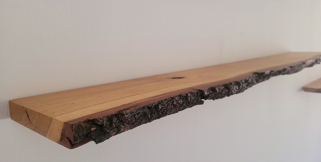 Oak Wall Shelf Made of Solid With Bark Floating Wall Shelf Tree Edge ...