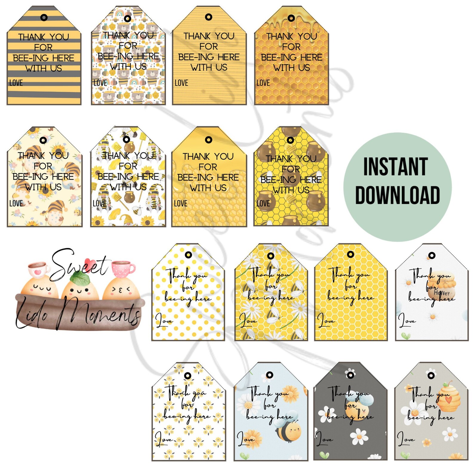 Bee Gift Tags Printable Gift Tag Set of 16 - Etsy