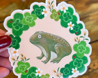 Lucky Frog Vinyl Sticker | Cute Kawaii Frog Sticker, Lucky Four Leaf ...