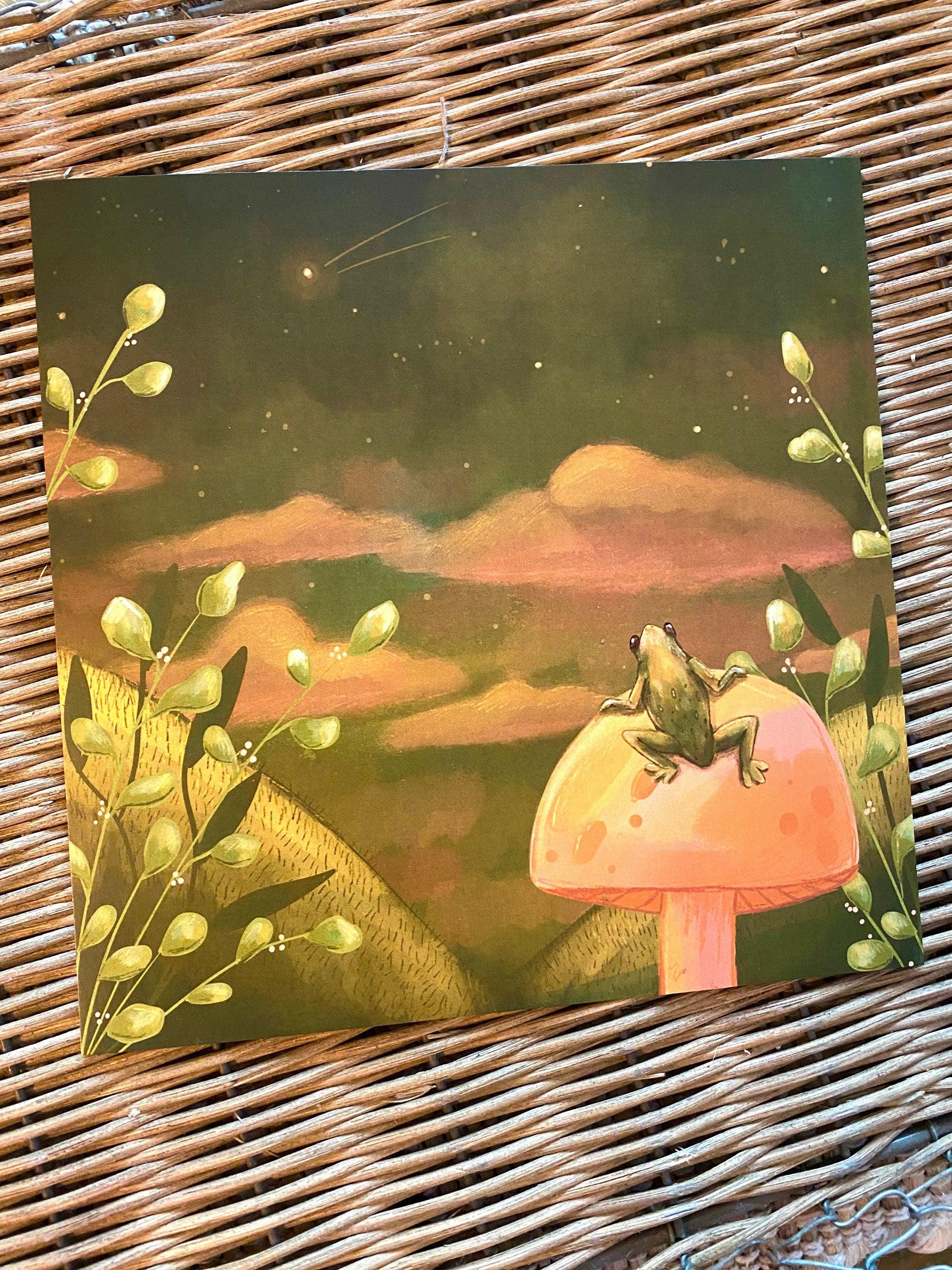 Stargazing Mushroom Frog Print 8x8 - Etsy