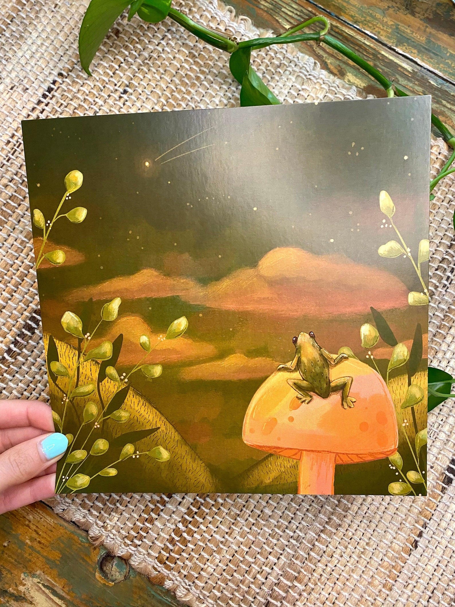 Stargazing Mushroom Frog Print 8x8 - Etsy