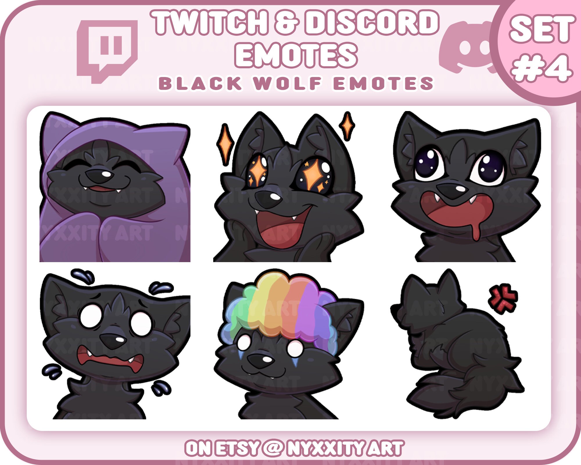 Black Wolf Twitch and Discord Emotes Set 4 6 Cool Emojis - Etsy UK