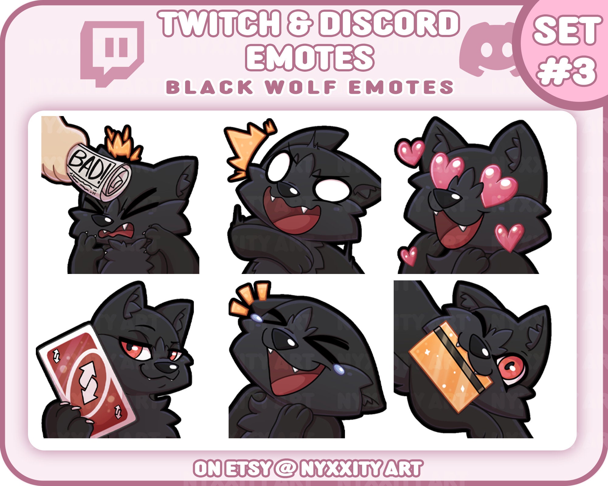 Black Wolf Twitch and Discord Emotes Set 3 6 Cool Emojis - Etsy UK