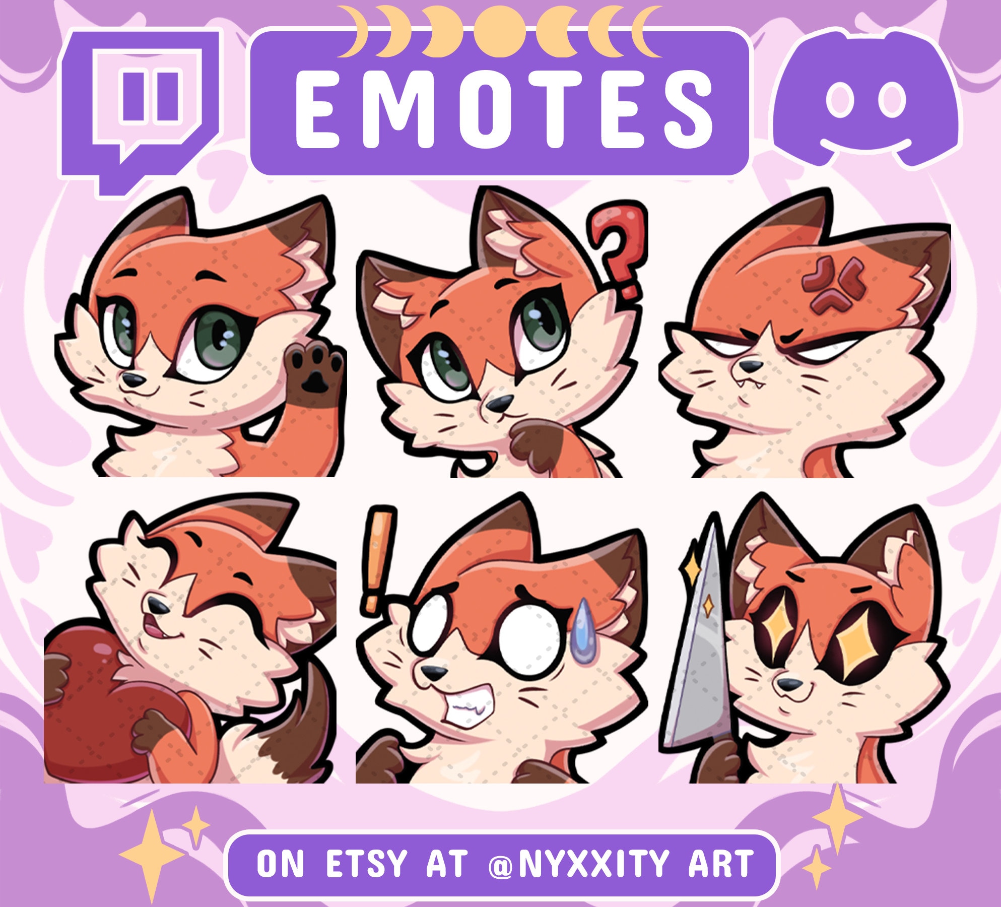 Red Fox Twitch and Discord Emotes 6 Cool Emojis for Streamers Cool Fox ...