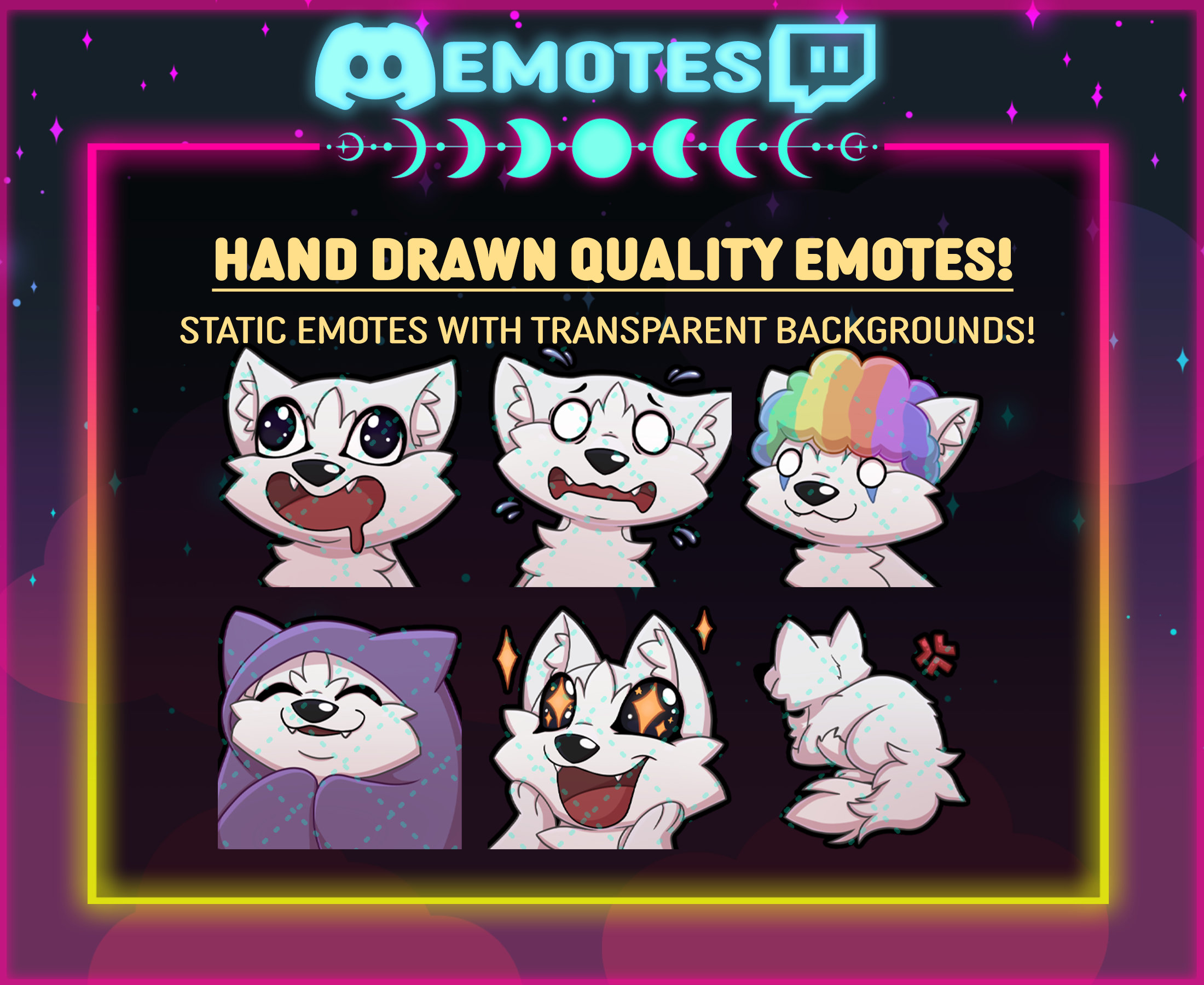 White Wolf Twitch and Discord Emotes Set 4 6 Cool Emojis - Etsy