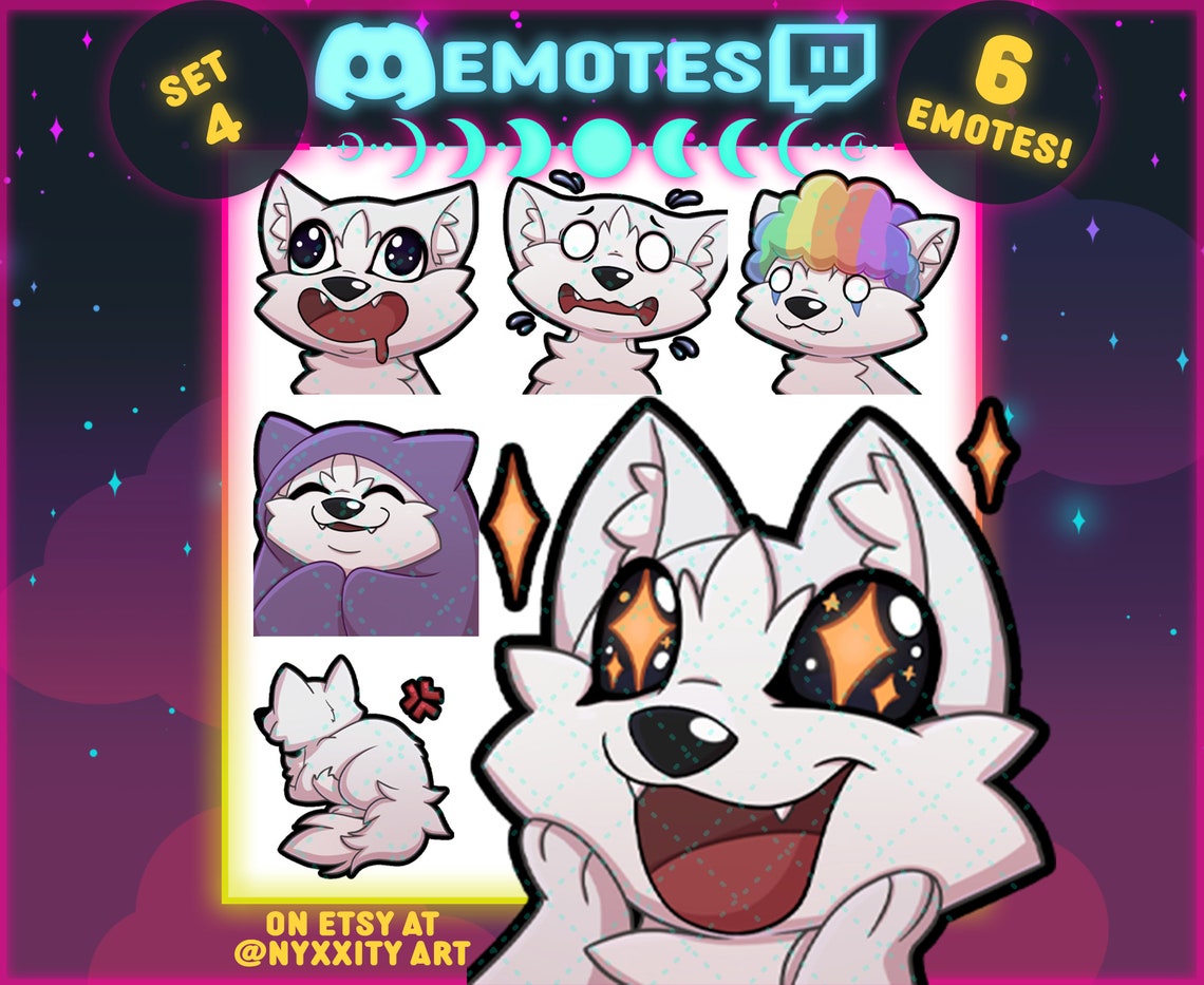 White Wolf Twitch and Discord Emotes Set 4 6 Cool Emojis - Etsy