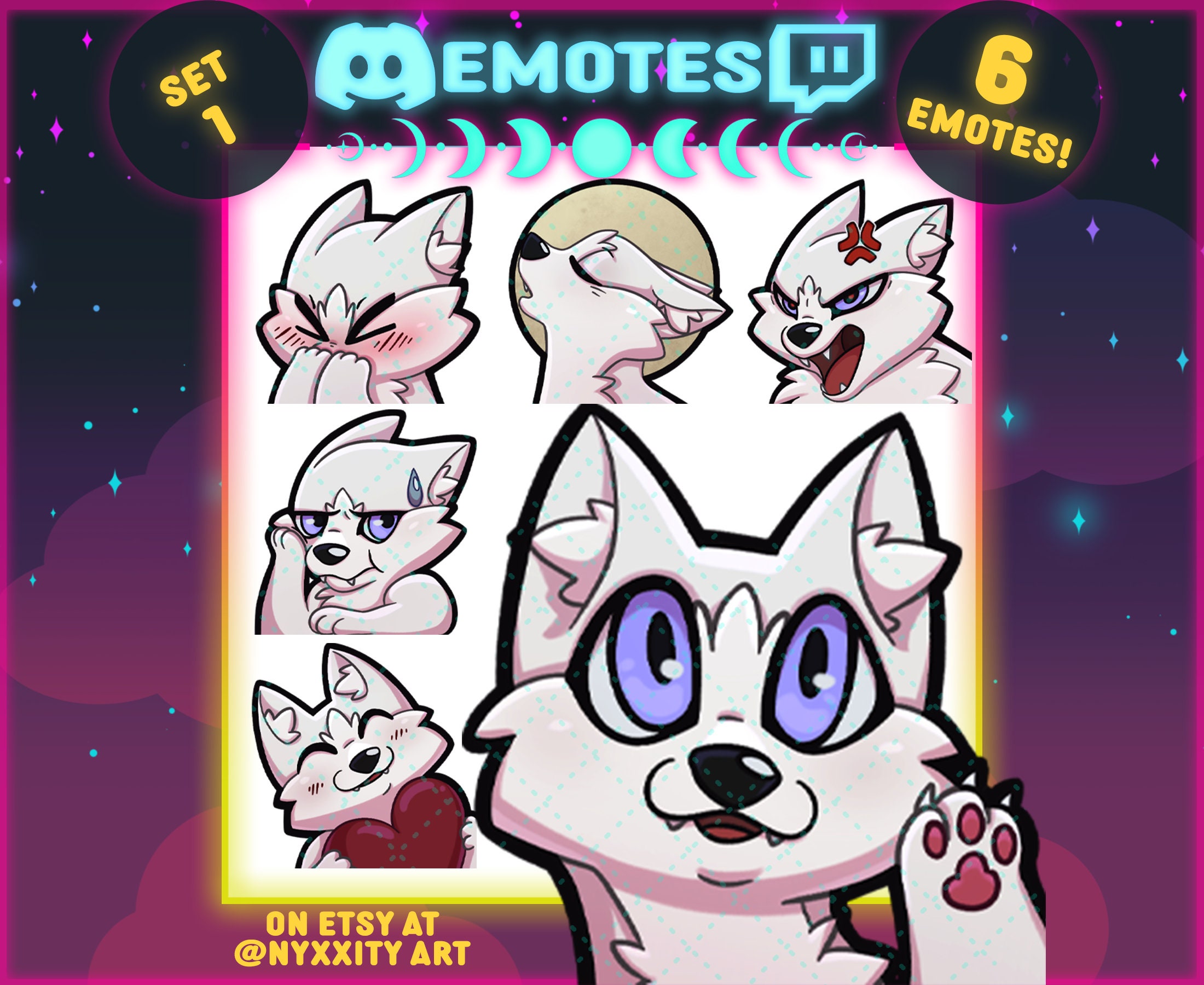 White Wolf Twitch and Discord Emotes Set 1 6 Cool Emojis - Etsy