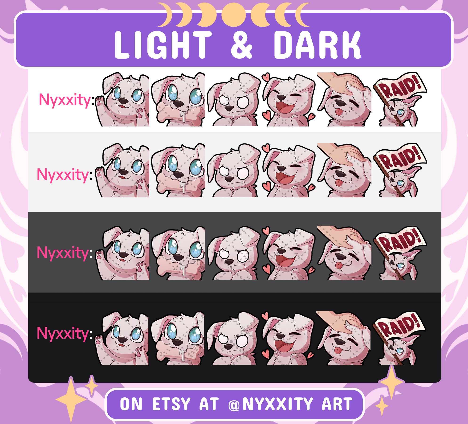 White Puppy Dog Twitch and Discord Emotes | 6 Kawaii Emojis for ...