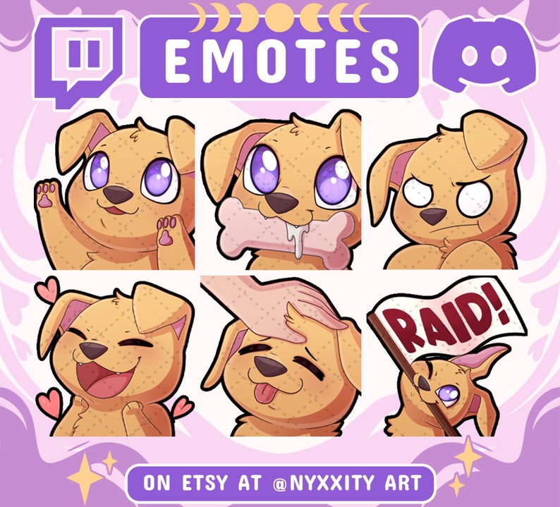 Kawaii Puppy Dog Emotes: Golden Twitch and Discord Emojis (digital File ...