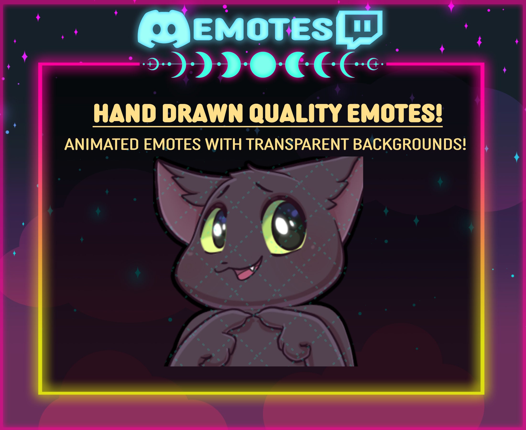 Emote de gato negro tímido animado / Emote de gato negro lindo - Etsy ...