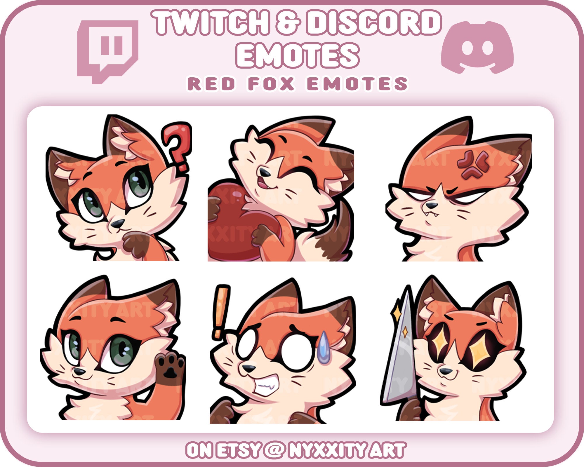 Red Fox Twitch and Discord Emotes 6 Cool Emojis for - Etsy UK
