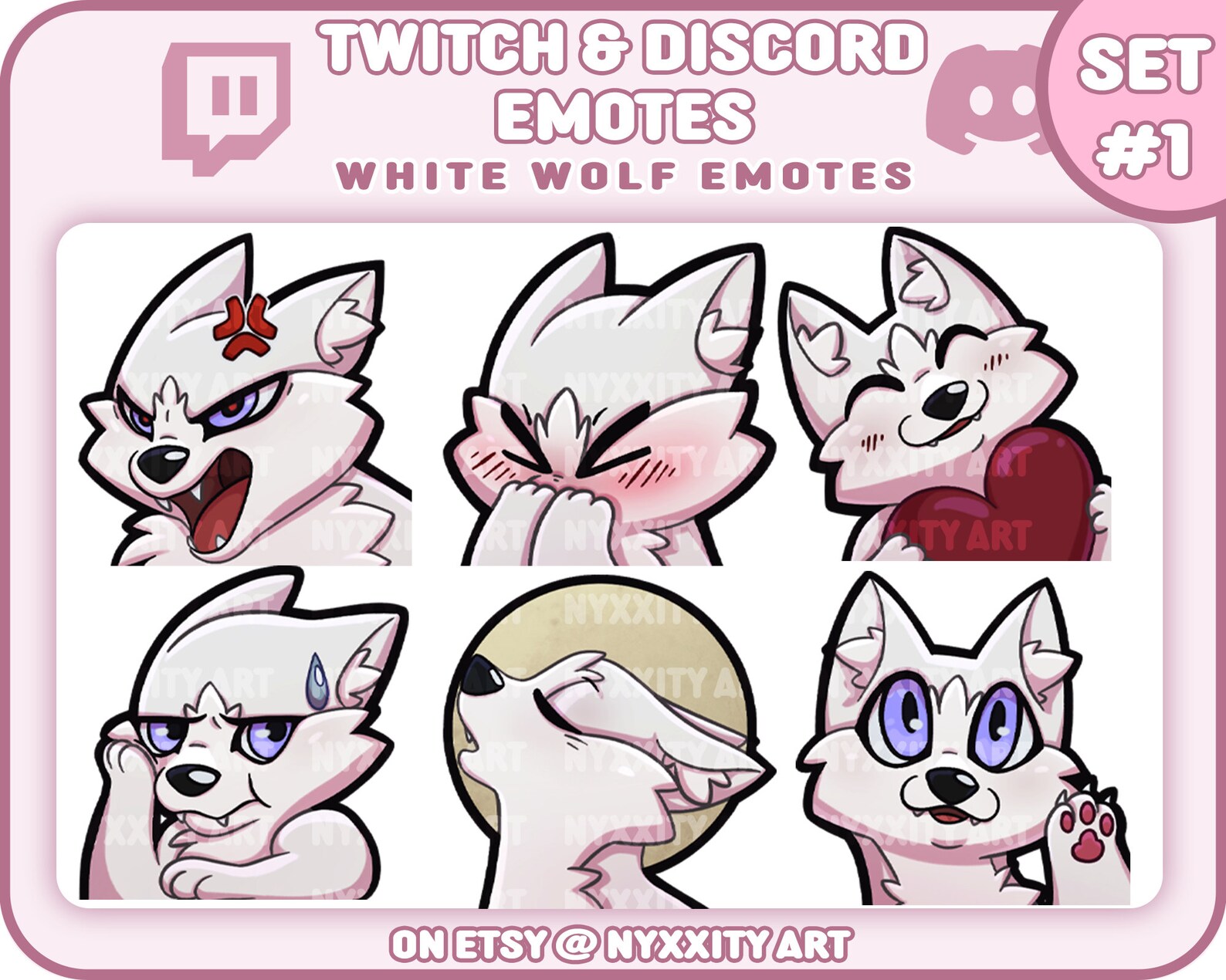 White Wolf Twitch and Discord Emotes Set 1 6 Cool Emojis - Etsy