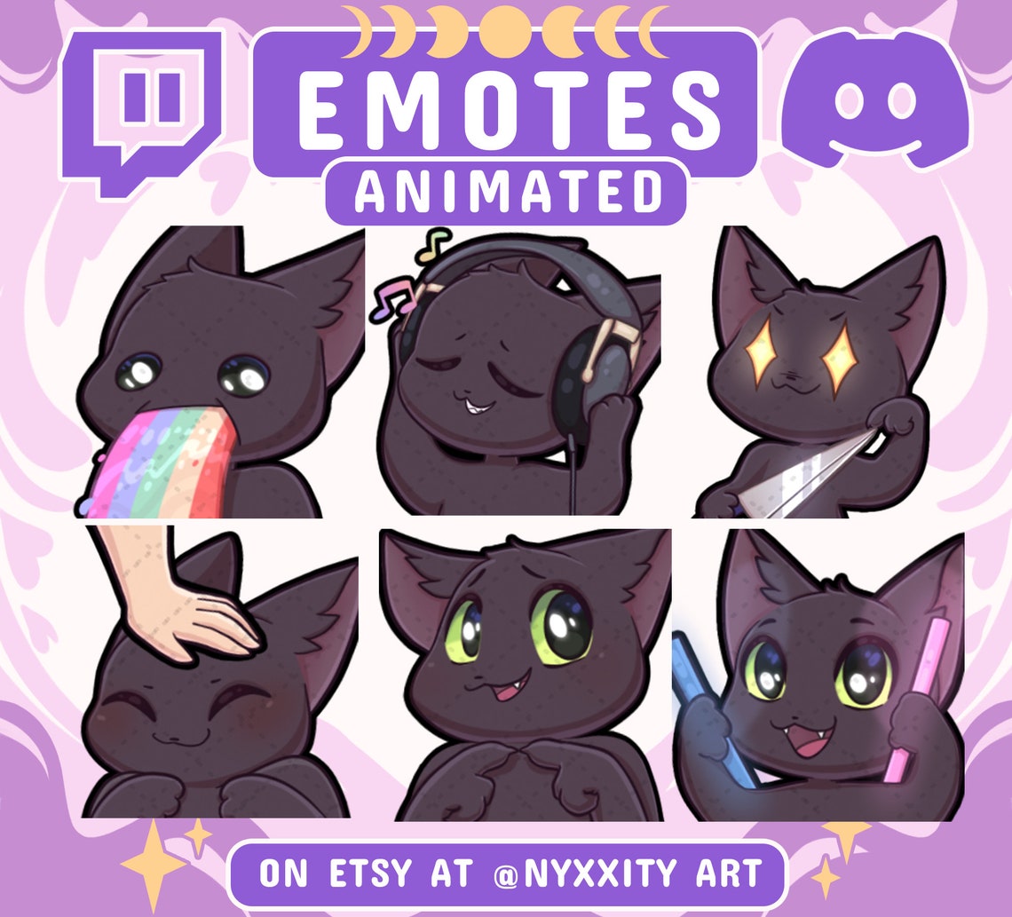 Animated Black Cat Pet Twitch Emote Cute Black Cat Emote for Streamer ...
