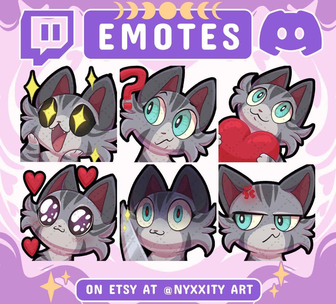 Grey Tabby Cat Twitch Emotes | Cute Streamer Emoji Pack (digital File ...