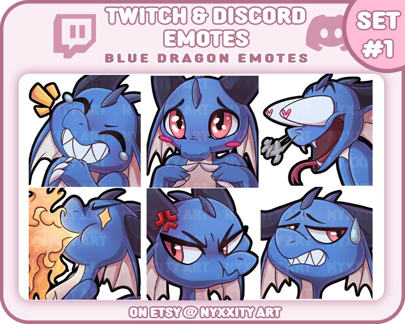 Dragon Twitch and Discord Emotes Set 1 Blue 6 Cool Dnd - Etsy