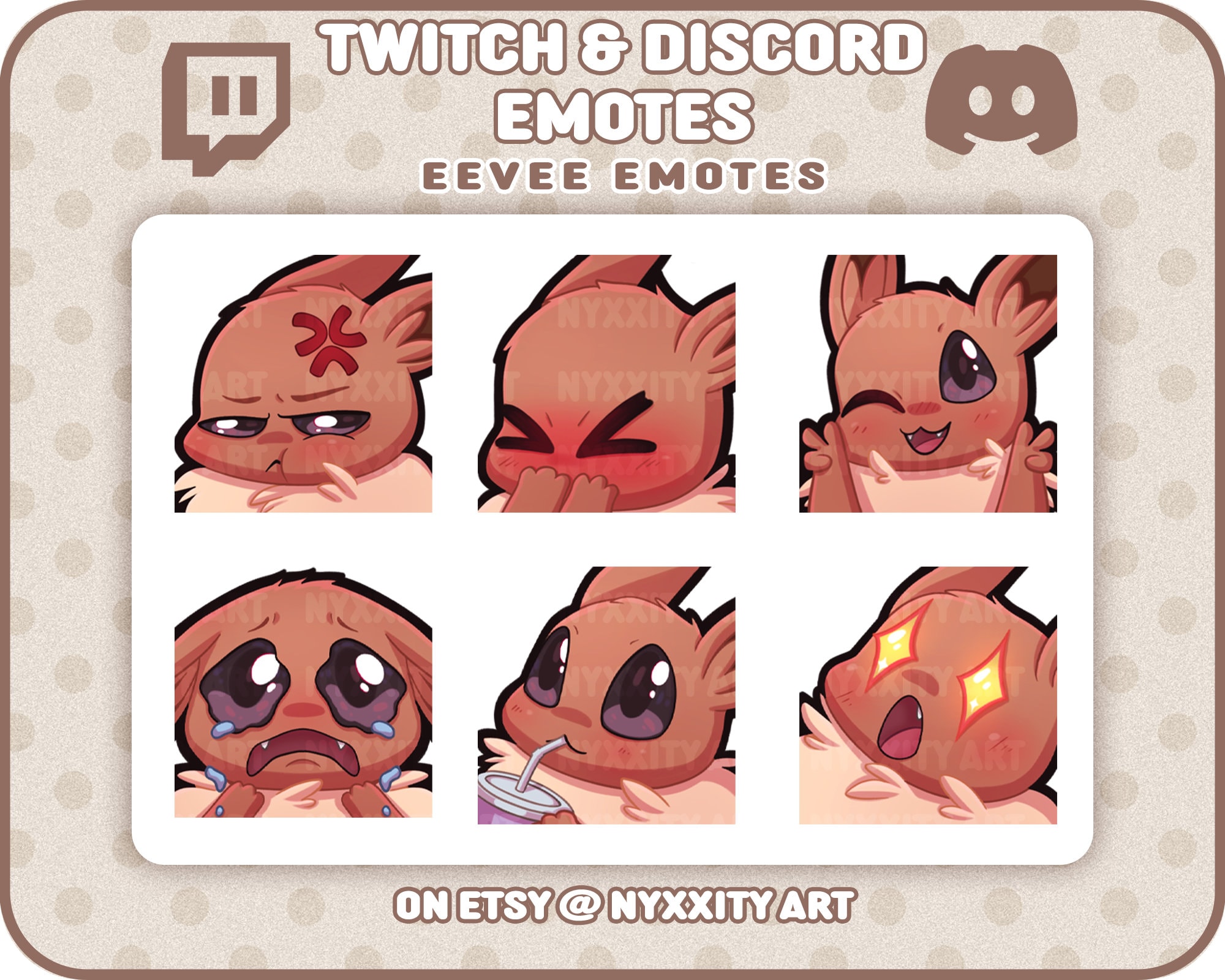Eevee Twitch and Discord Emotes set 1 6 Cute Emojis for | Etsy India