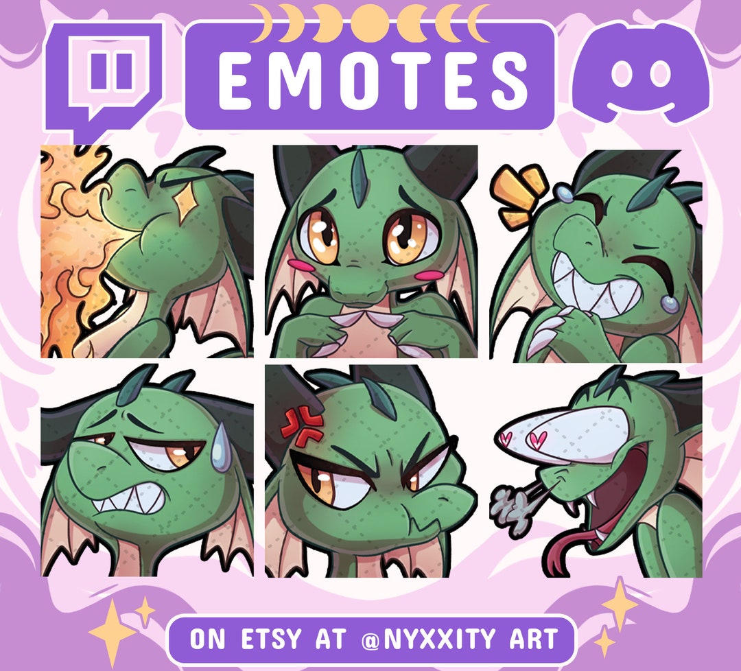 Dragon Twitch and Discord Emotes Set #1 Green | 6 Cool Dnd Emojis for ...