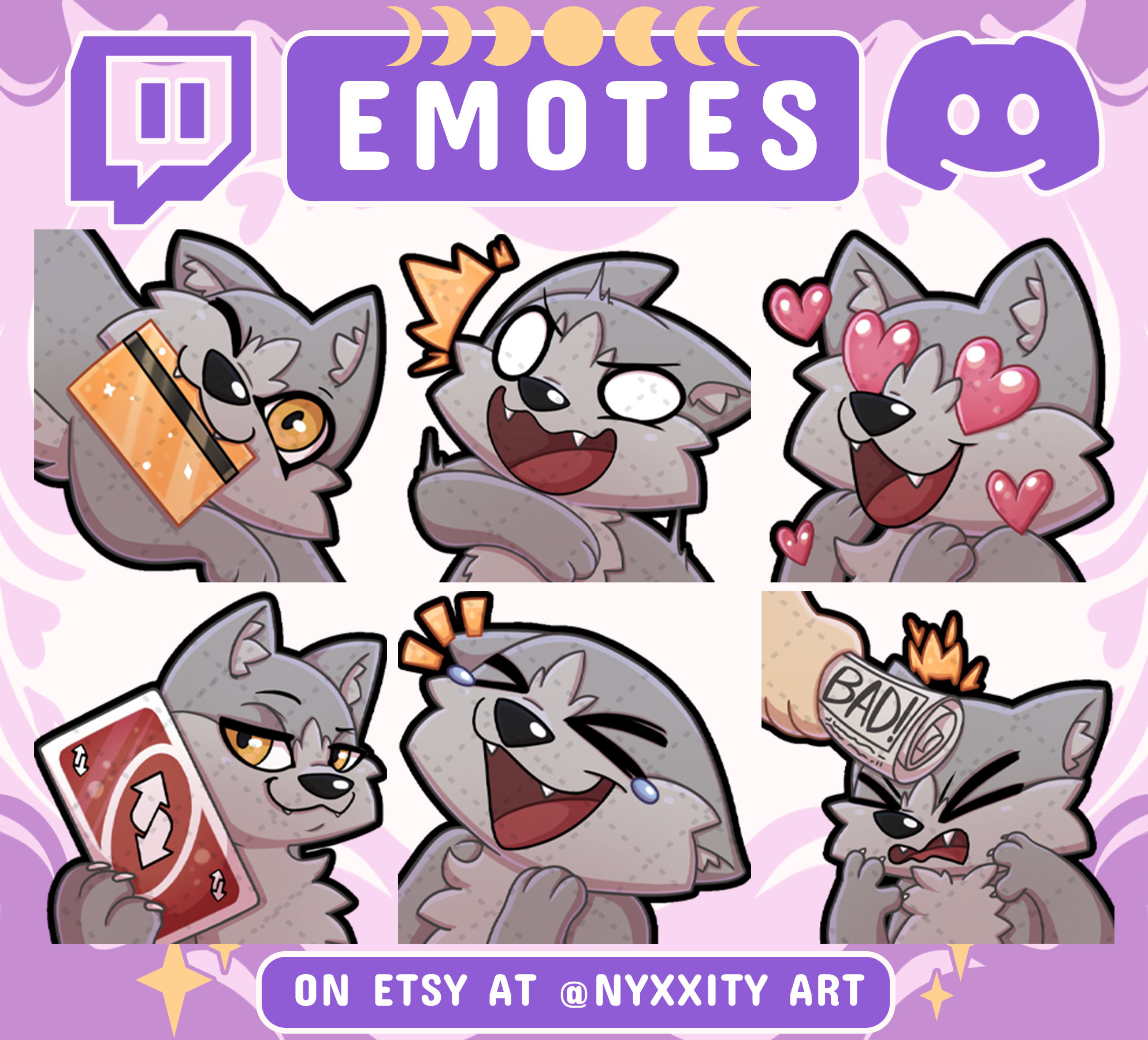 Gray Wolf Twitch and Discord Emotes Set #3 | 6 Cool Emojis for ...