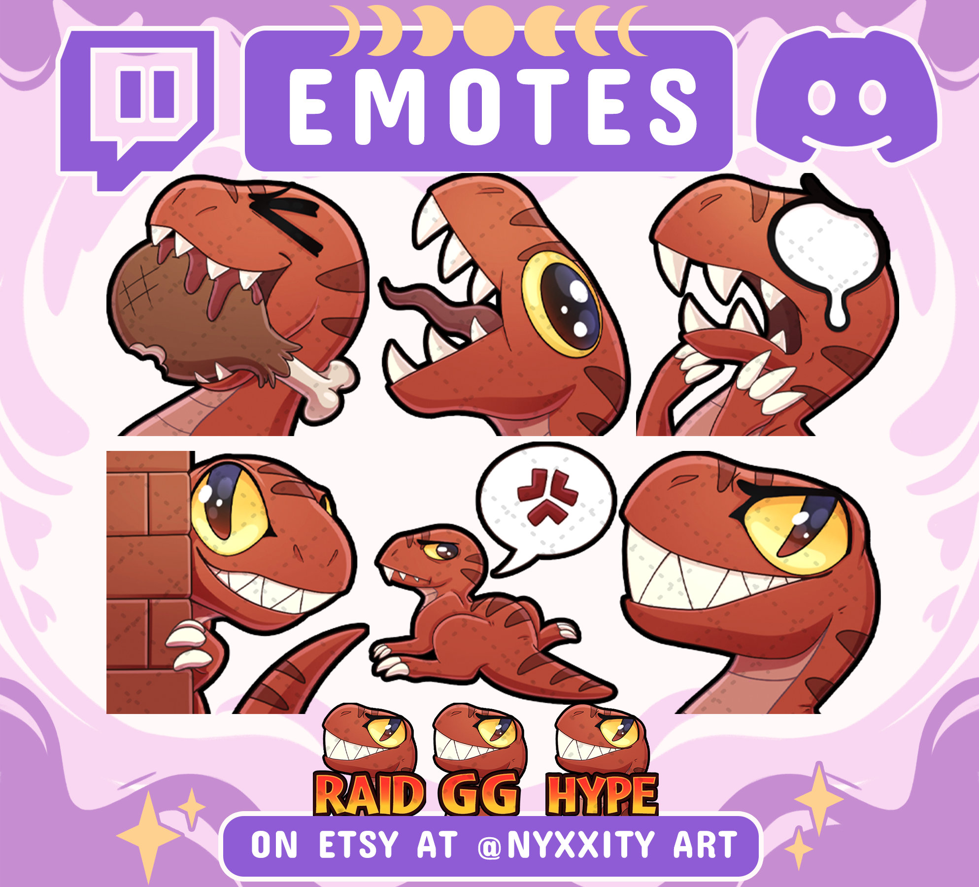 Dinosaur Twitch Emote Bundle, Raptor Twitch Emote Set for Streamer ...