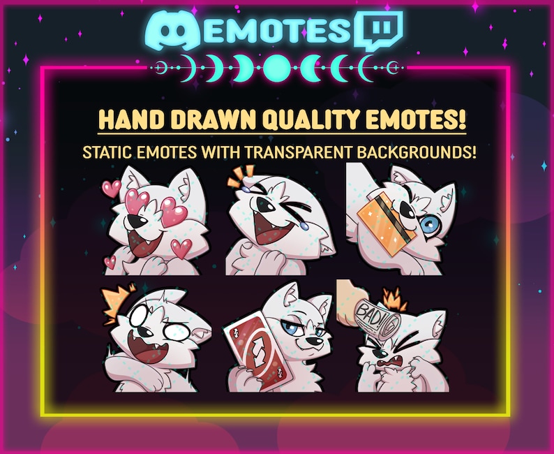 White Wolf Twitch and Discord Emotes Set 3 6 Cool Emojis - Etsy UK