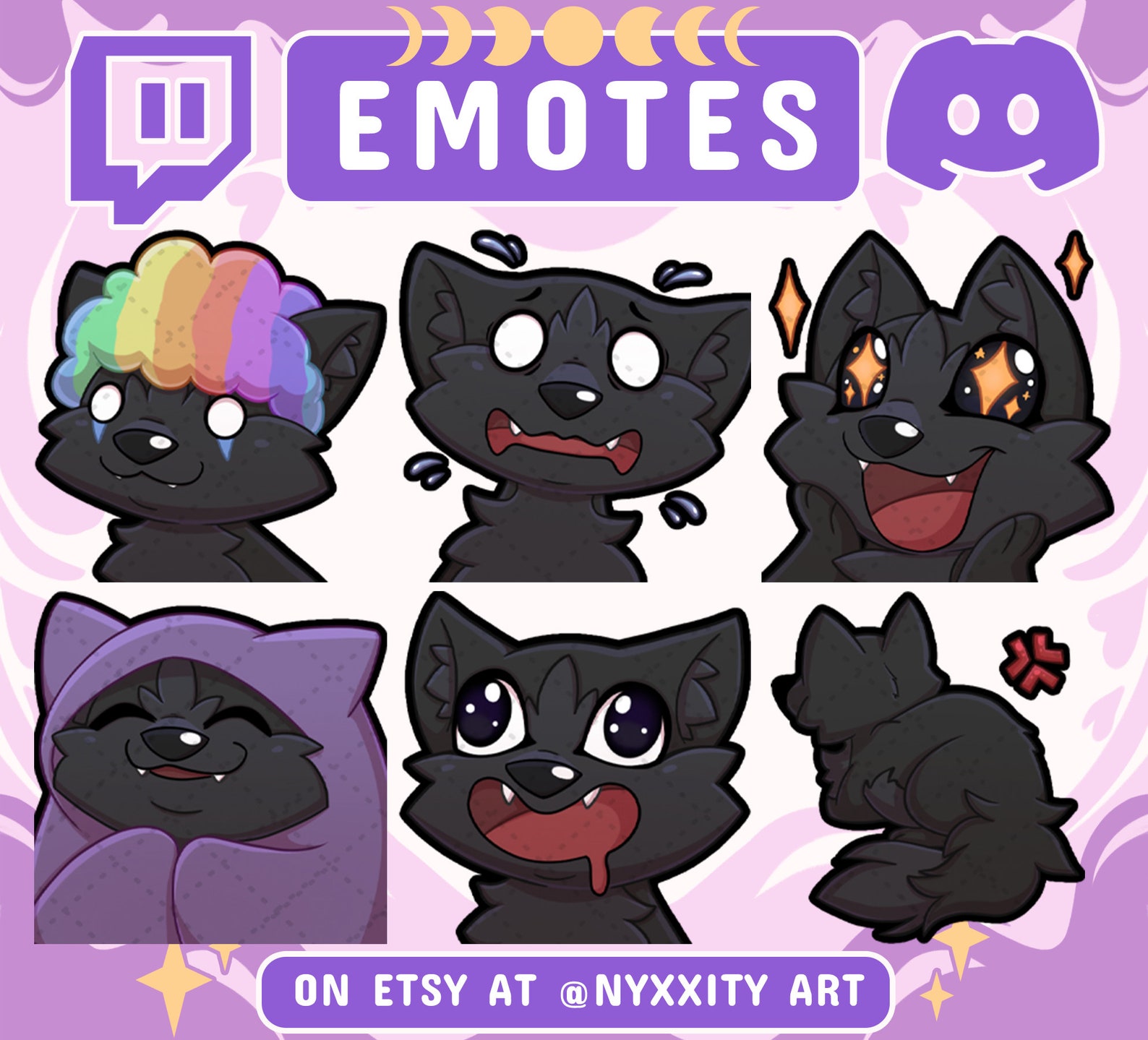 Black Wolf Twitch and Discord Emotes Set #4 | 6 Cool Emojis for ...