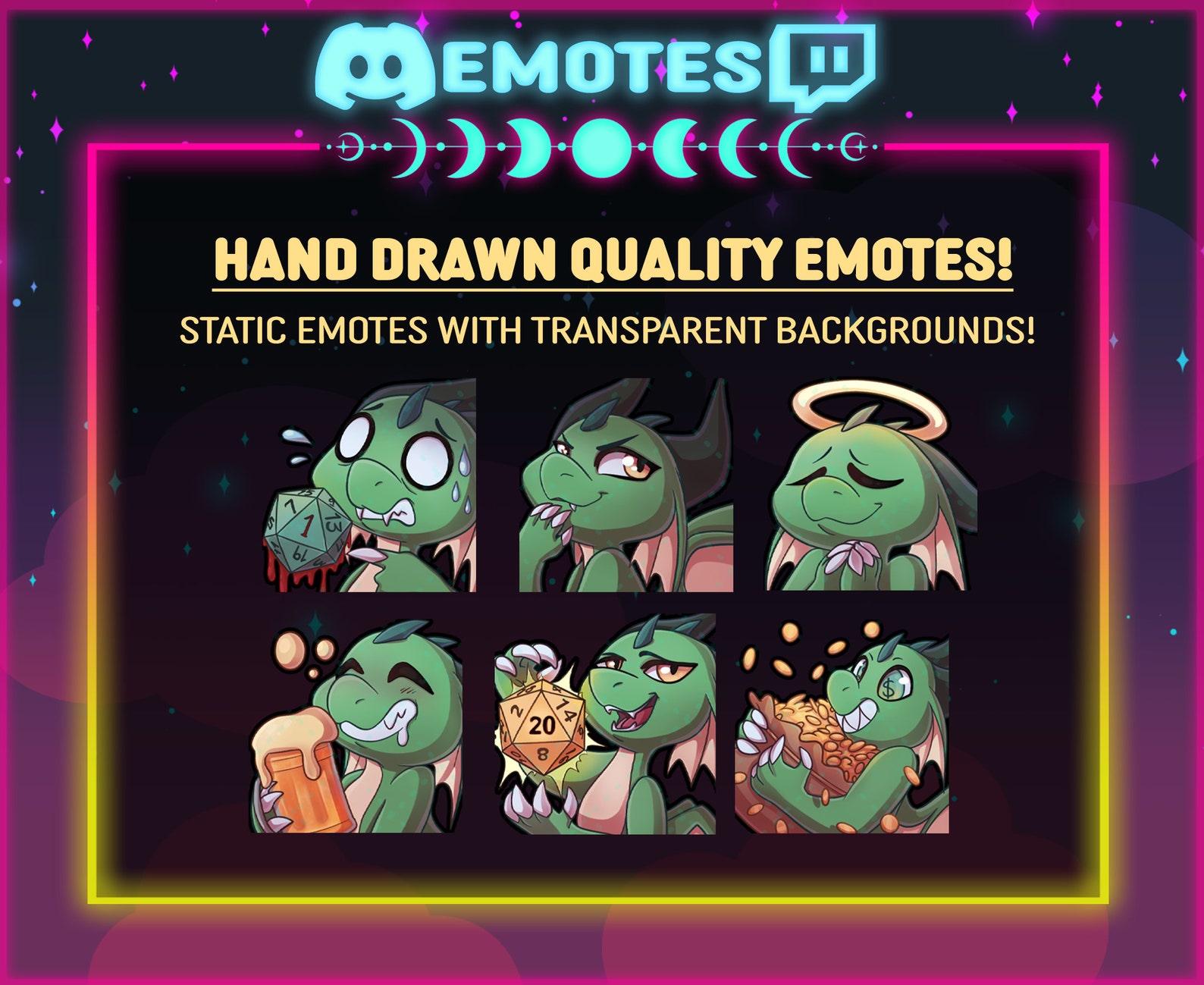 Dragon Twitch and Discord Emotes Set 2 Green 6 Cool Dnd - Etsy