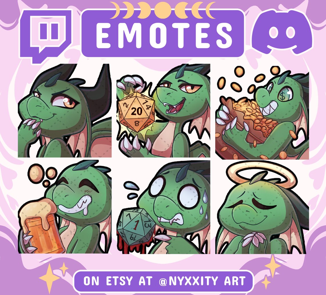 Dragon Twitch and Discord Emotes Set 2 Green 6 Cool Dnd Emojis for ...