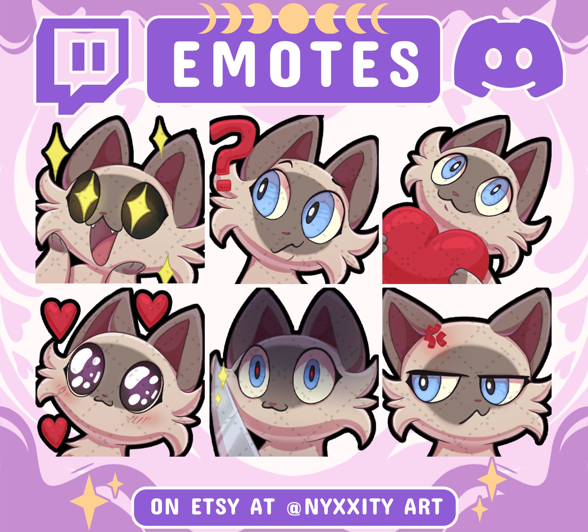Siamese Cat Twitch Emotes | Cute Kawaii Streamer Emoji (digital File ...