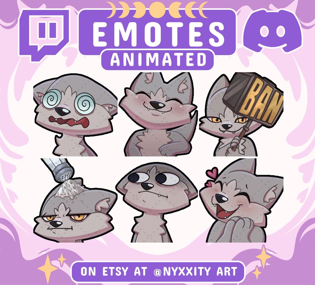 Animated + Static Wolf Twitch Emotes | Instant Download | 6 Cool Custom ...