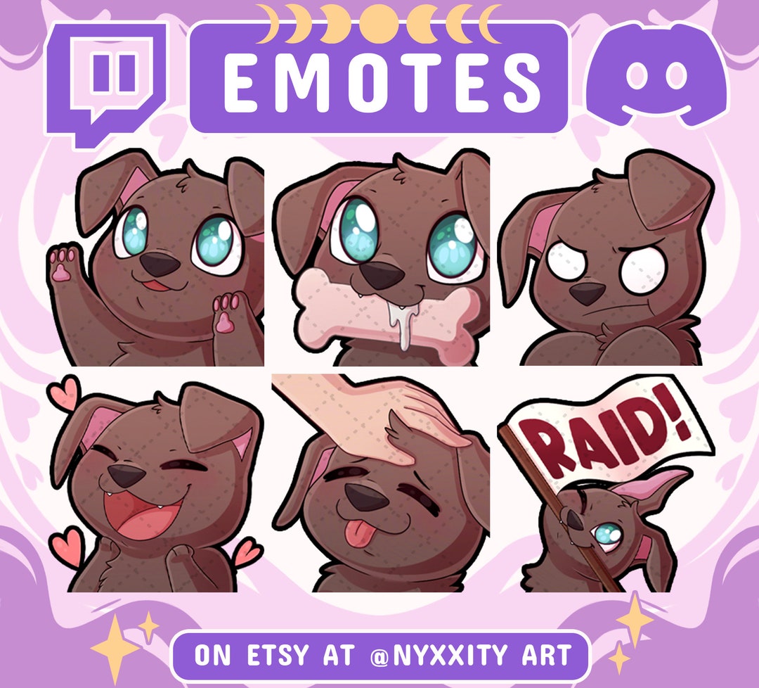 Chocolate Puppy Dog Twitch and Discord Emotes | 6 Kawaii Emojis for ...