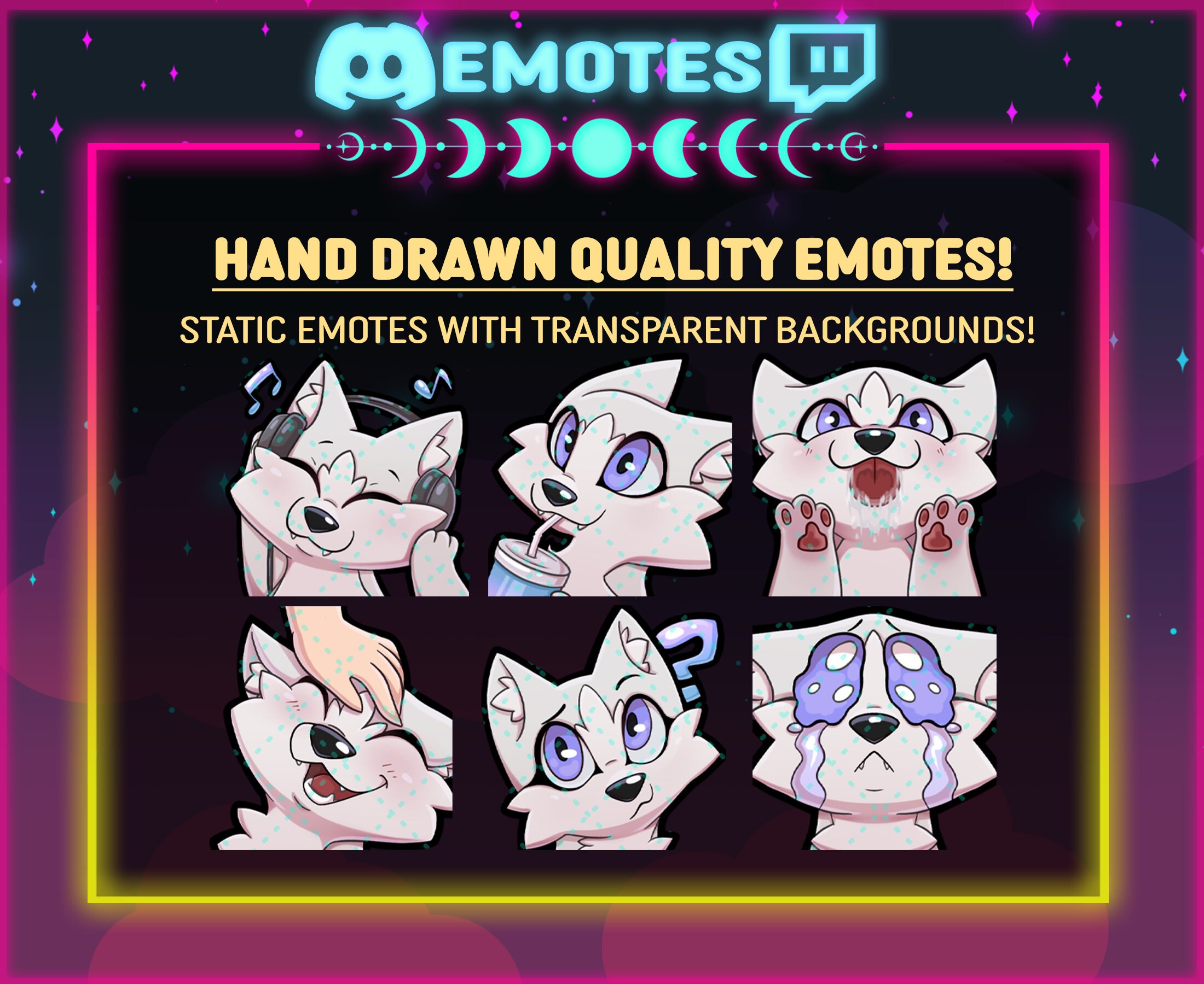 White Wolf Twitch and Discord Emotes Set 2 6 Cool Emojis - Etsy