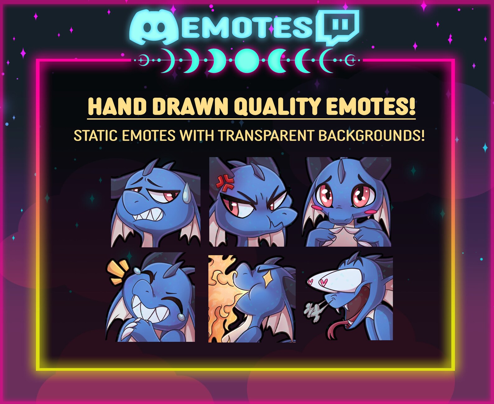 Dragon Twitch and Discord Emotes Set 1 Blue 6 Cool Dnd - Etsy